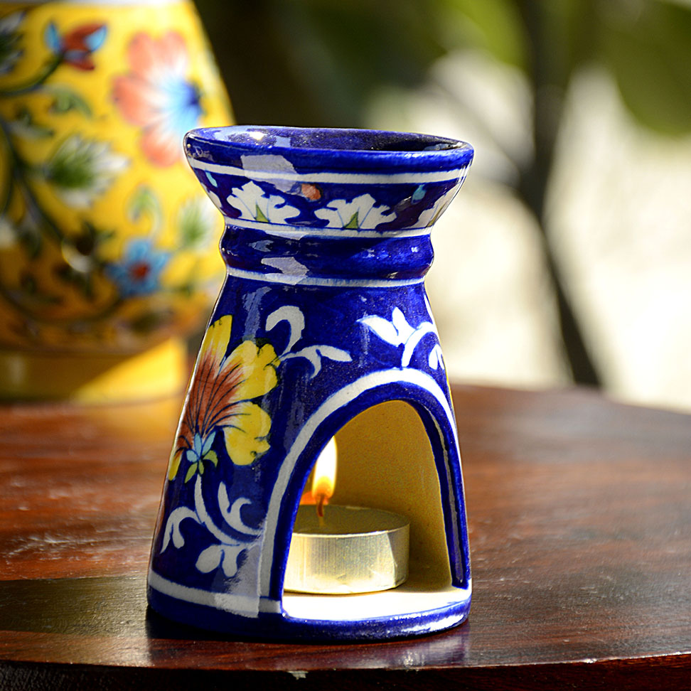 BLUE POTTERY BLUE FLORAL SMALL OIL DIFFUSER / Aroma- 6 inch