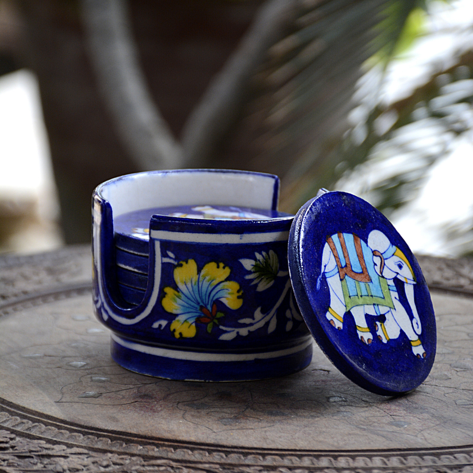 Home & Living Coasters Handmade Elephant shape with ethnic design tea ...