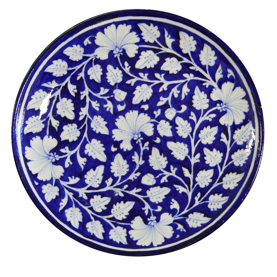 Blue Pottery Blue & White Floral Plate - 10 Inch