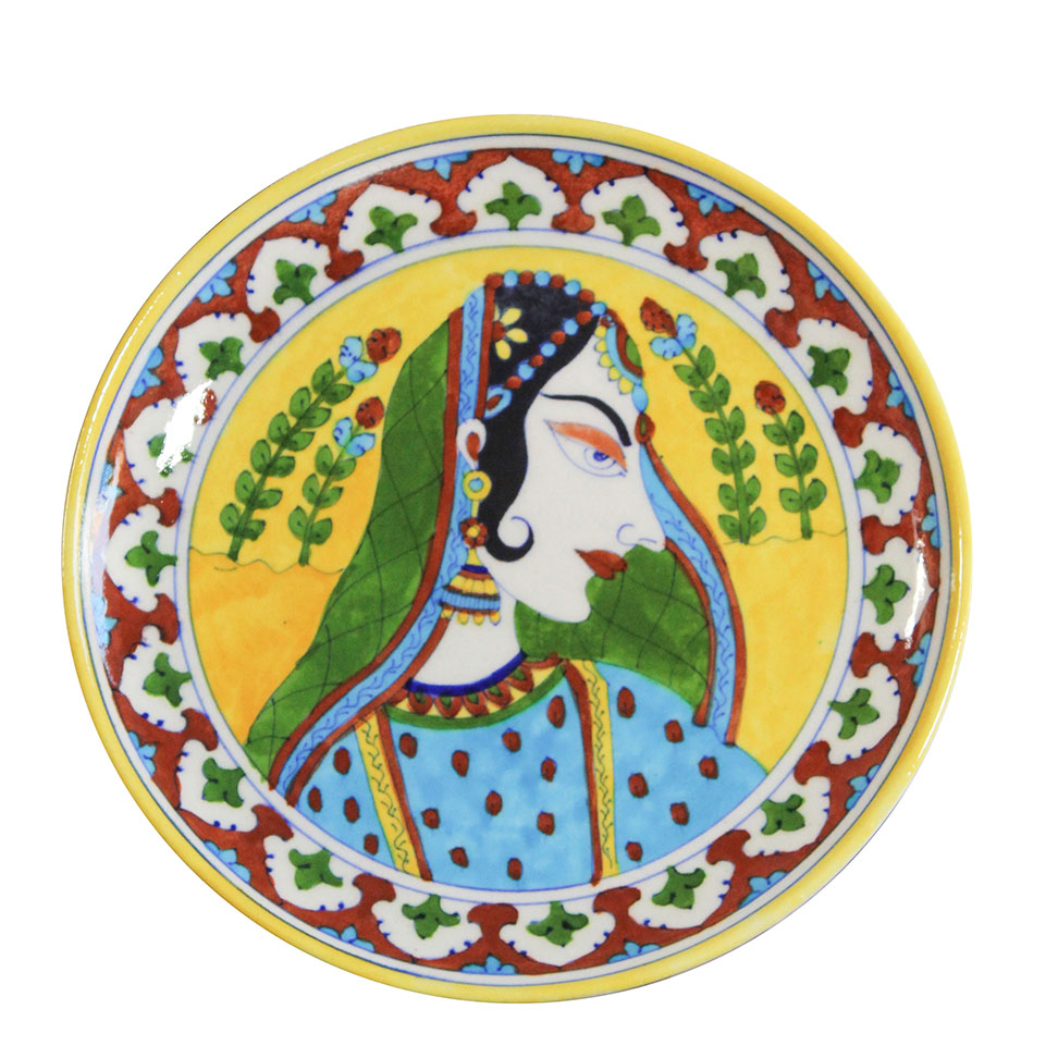 Handmade Blue Pottery King & Queen Plate Set of 2