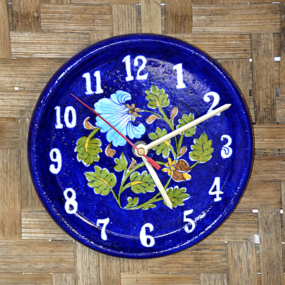 Blue Pottery Blue Floral Wall Clock - Blue Jaipur