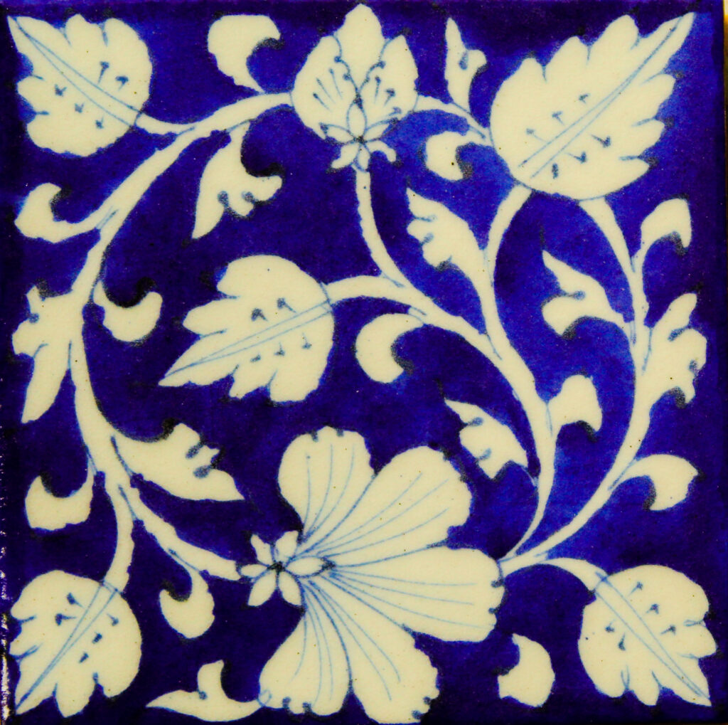 Blue Pottery Handmade Blue & White Floral Tile 4x4 - Blue Jaipur