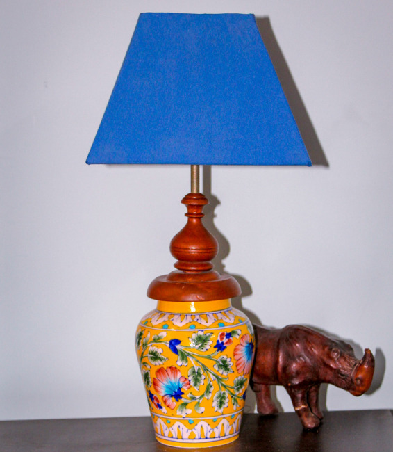 Blue Pottery Colour Handmade Floral Table Lamp - 6 Inch
