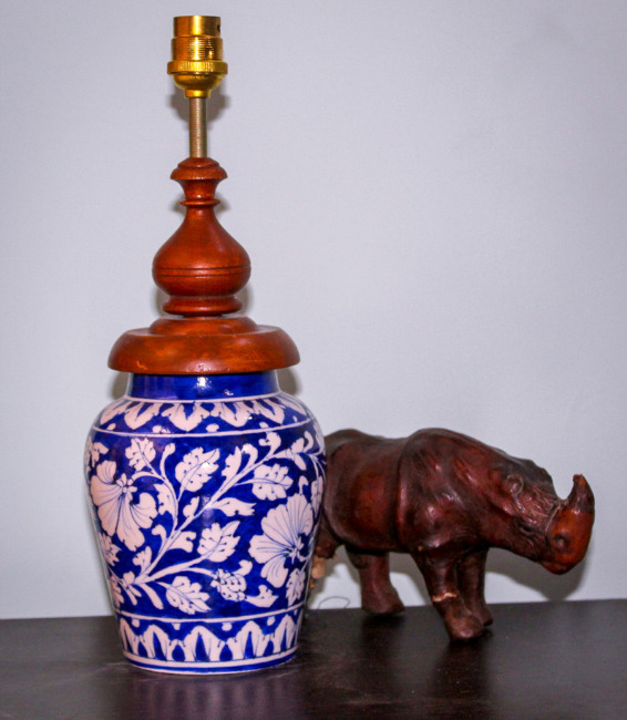 Blue Pottery Colour Handmade Floral Table Lamp - 6 Inch