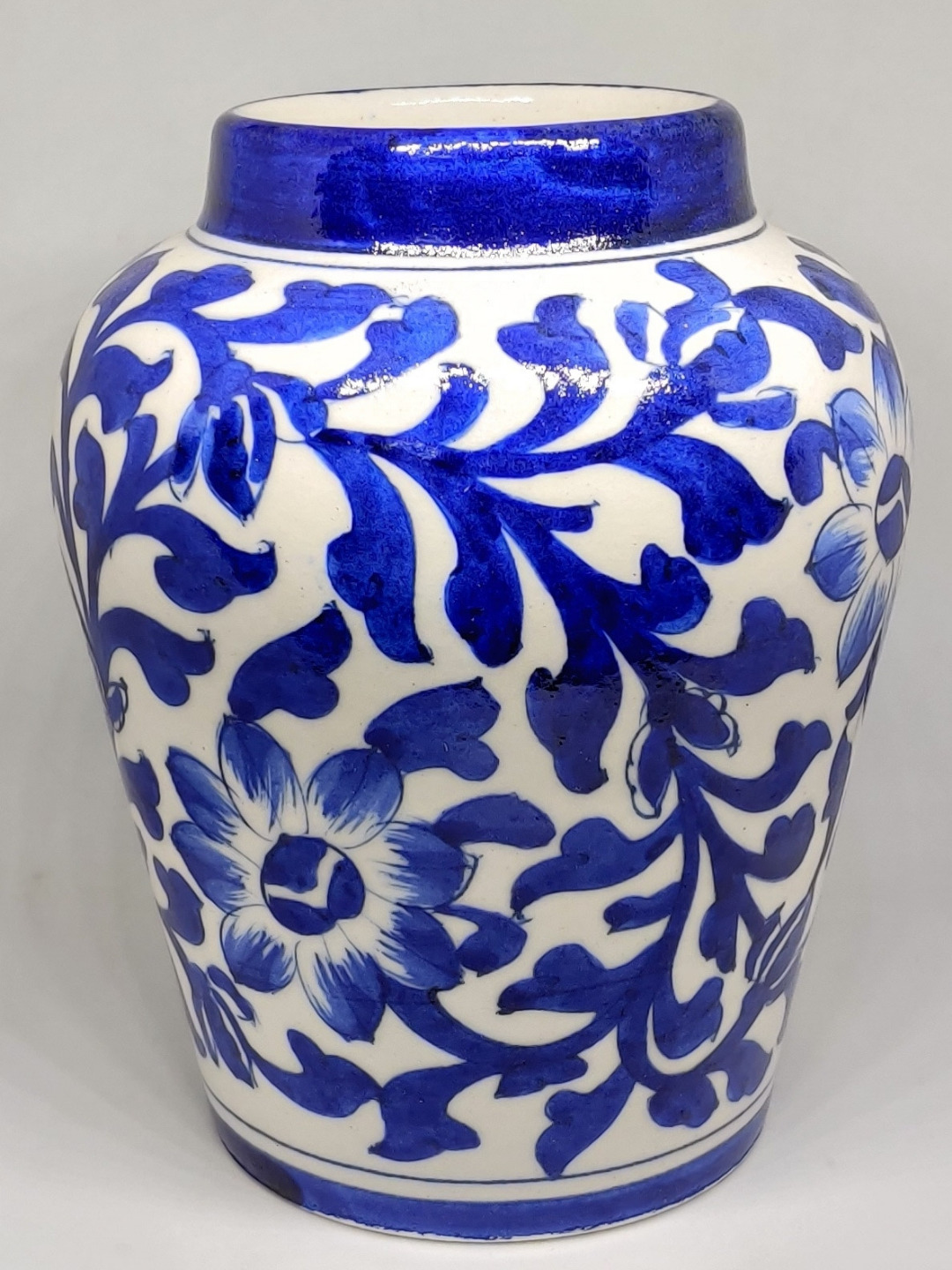 Blue Pottery Blue & White Handmade Floral Vase - 6 Inch